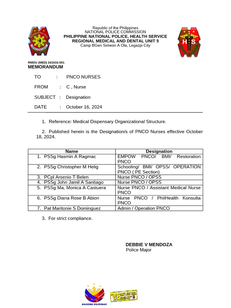 PNCO Nurses Designation Notice | PDF