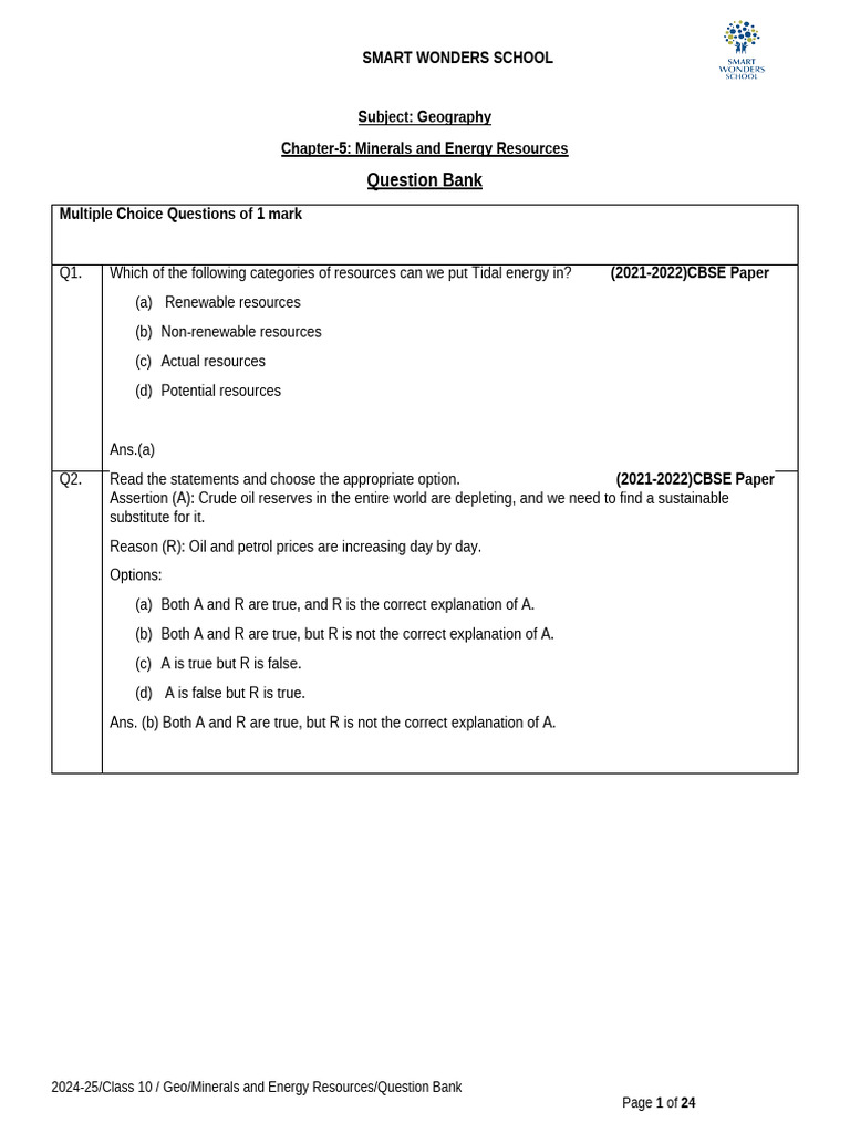 Resource 20241113134027 Ch-5, Minerals and Energy Resources | PDF ...