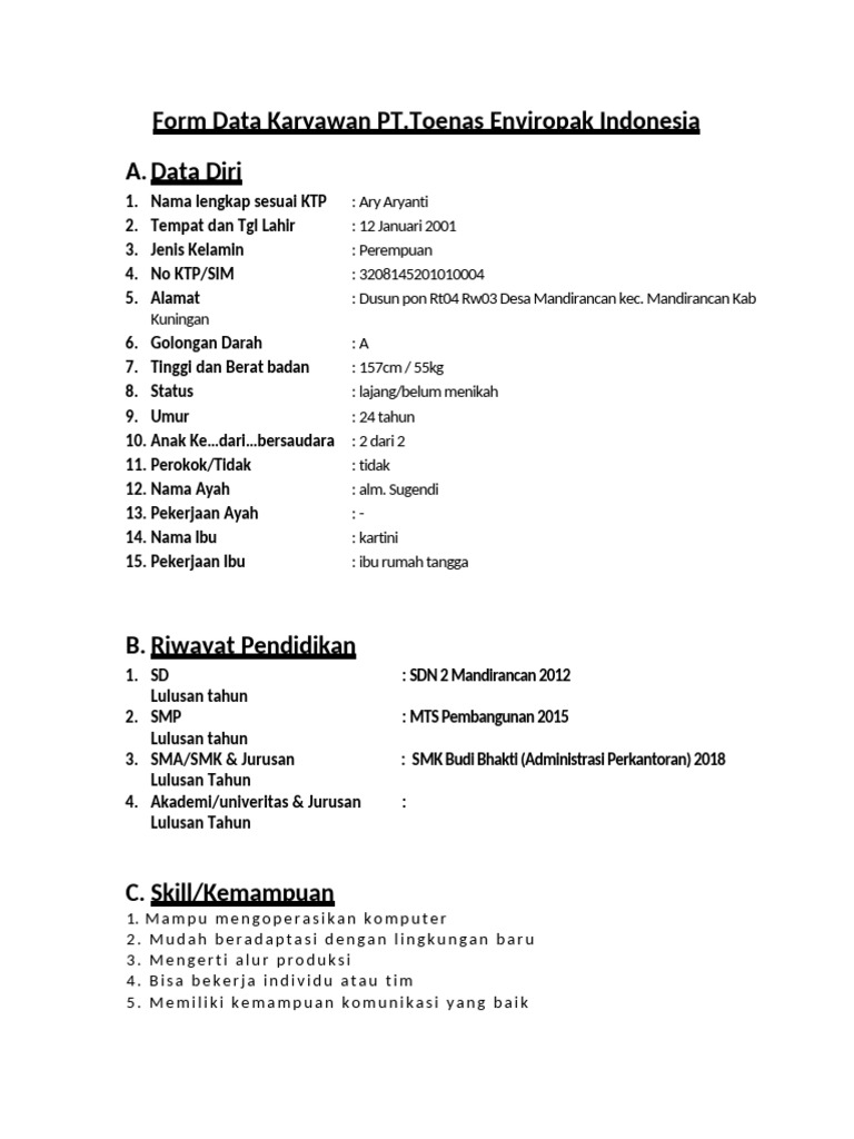 Form Data Karyawan | PDF