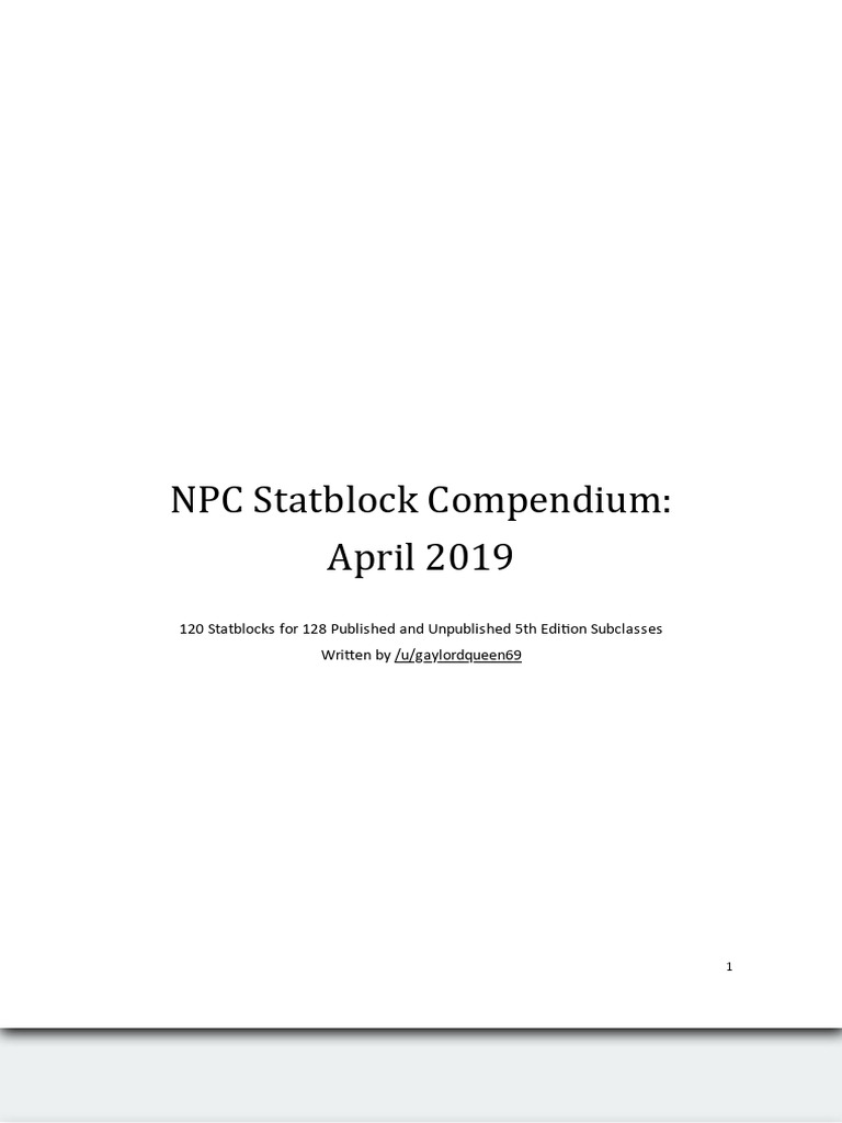 NPC Statblock Compendium March 2019 - GM Binder | PDF | Wizards Of The Coast | Dungeons & Dragons