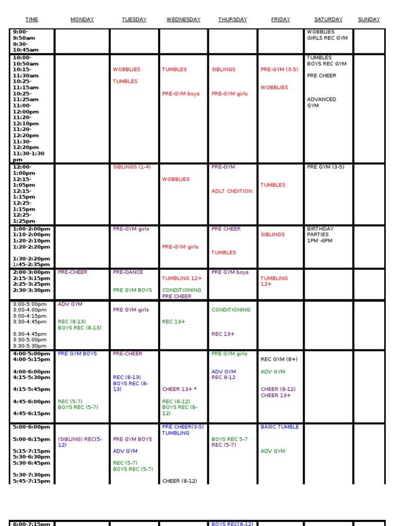 Epic Schedule Final No Sun | PDF