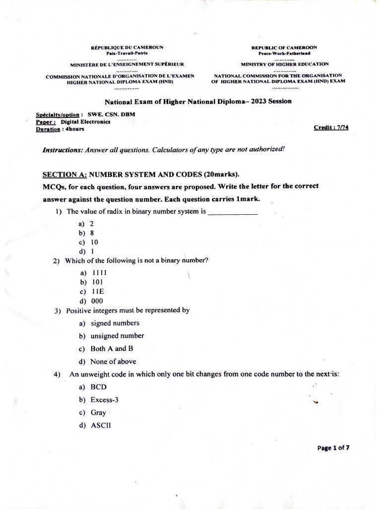 HND 2023 CSN - Past Questions | PDF