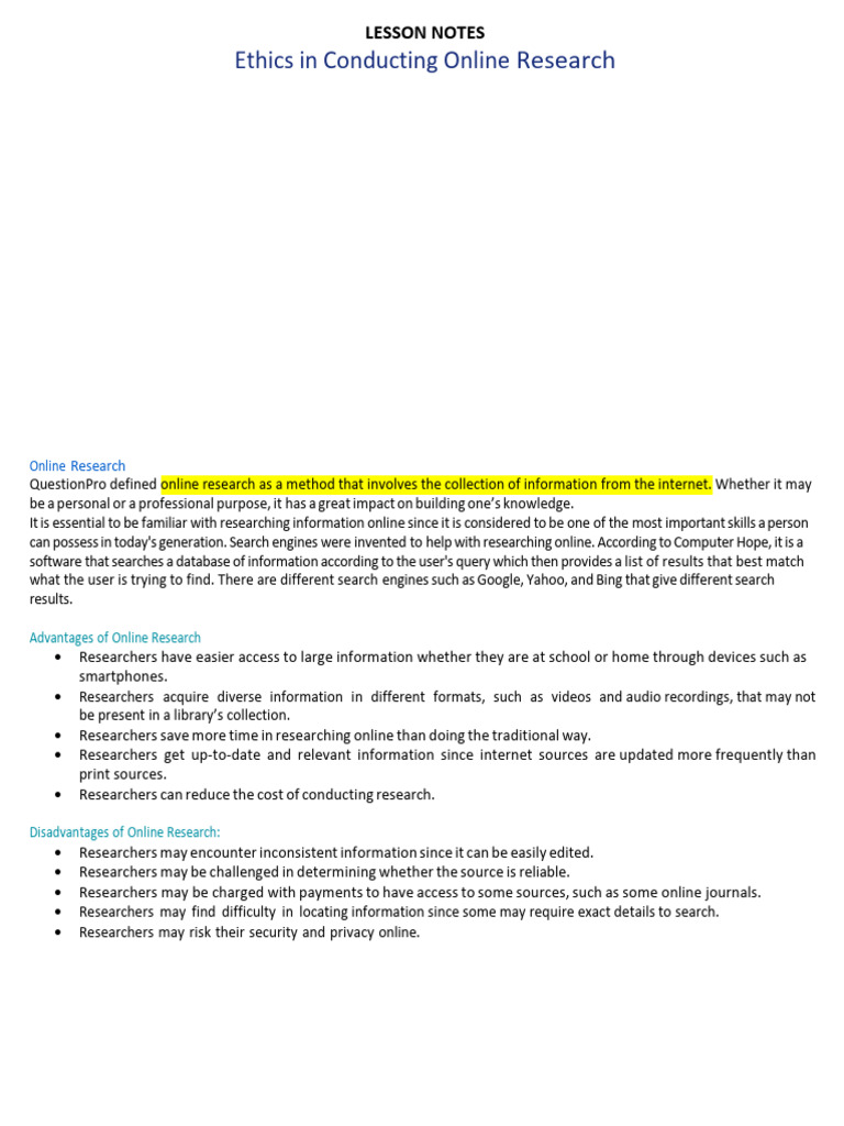 LESSON NOTES Online Research Ethics (Student Copy) | PDF | Information ...