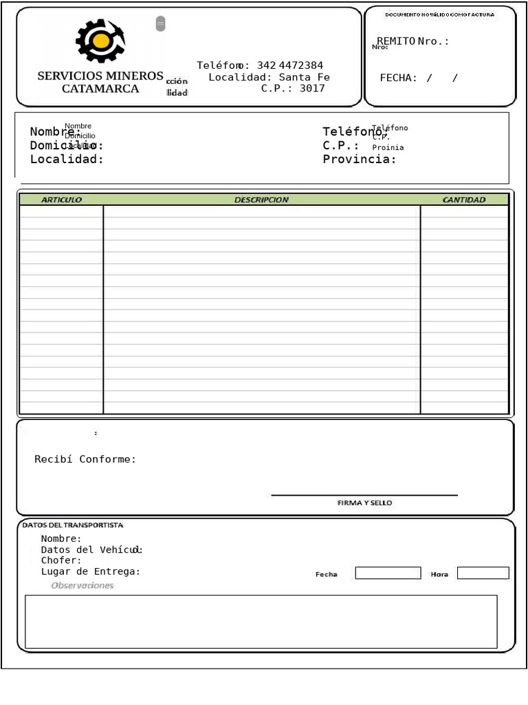 Modelo Unico de Remito SMC | PDF
