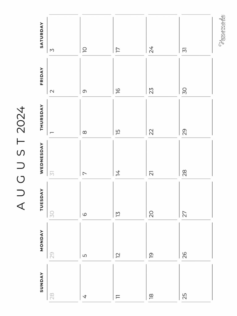 August 2024 Calendars Black and White Minimalist | PDF