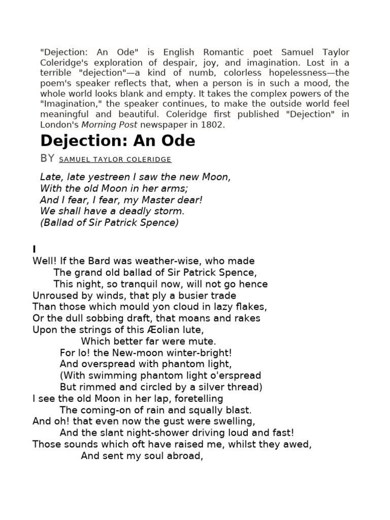 Dejection, An Ode, S.T Coleridge | PDF | Love