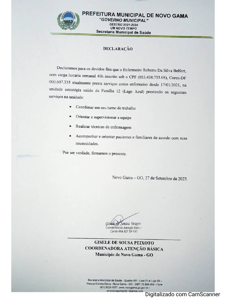 Declaração Experiência 1 | PDF