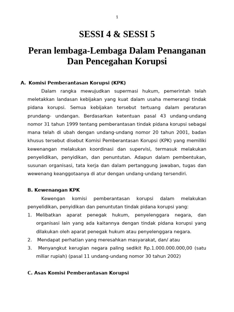 SESSI 4 LEMBAGA DALAM PENANGANAN TIPIKOR | PDF