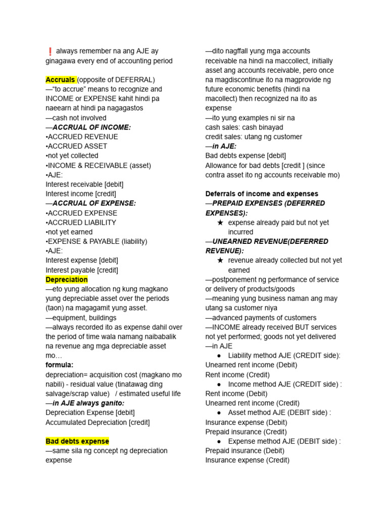 adjusting entries notes | PDF | Debits And Credits | Deferral