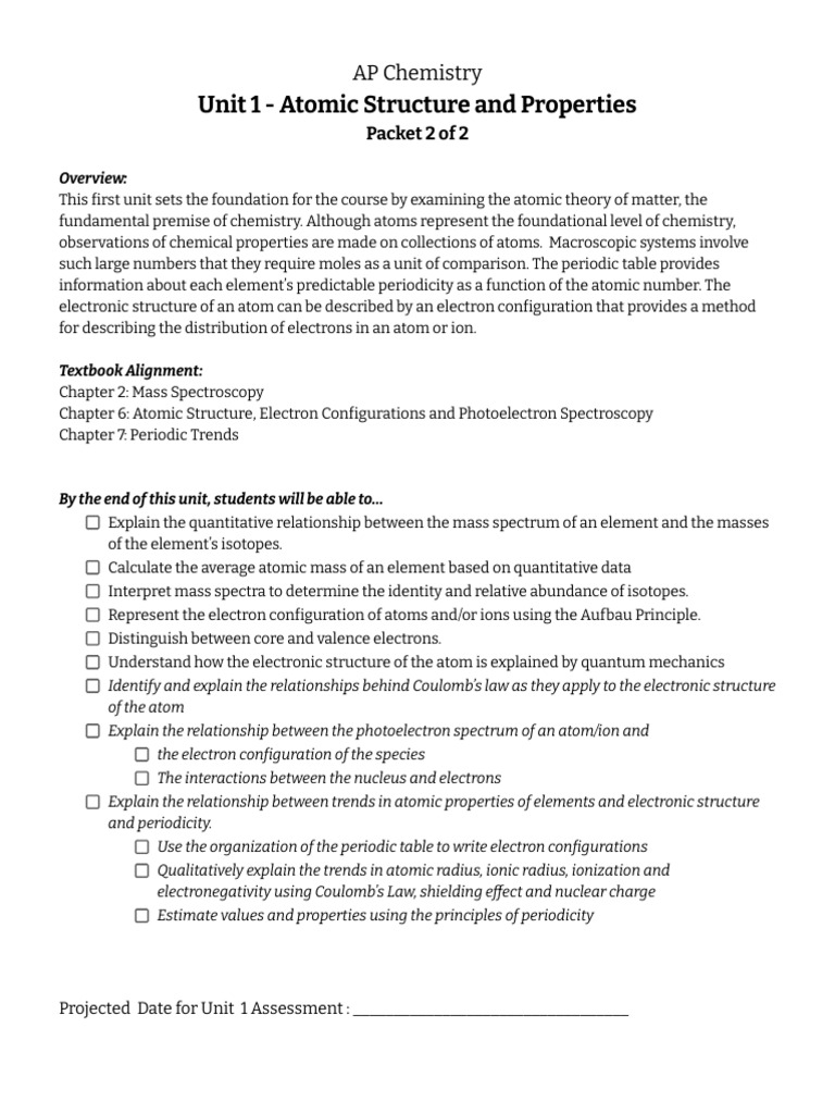 Unit 1 Packet 2 of 2 KEY | PDF | Ion | Atoms