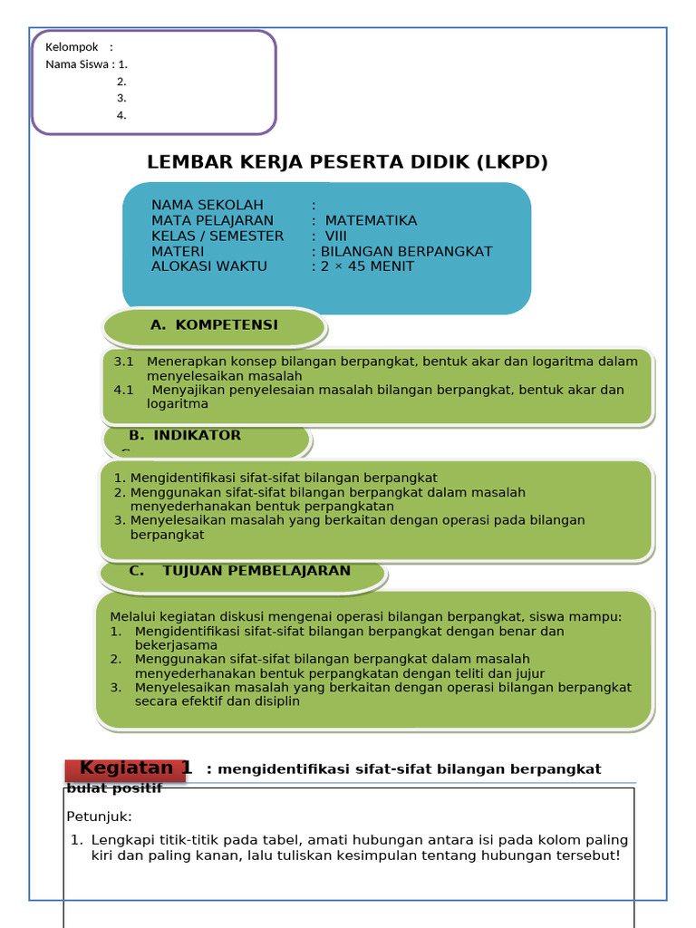 LKPD Berbasis PBL Bilangan Berpangkat | PDF