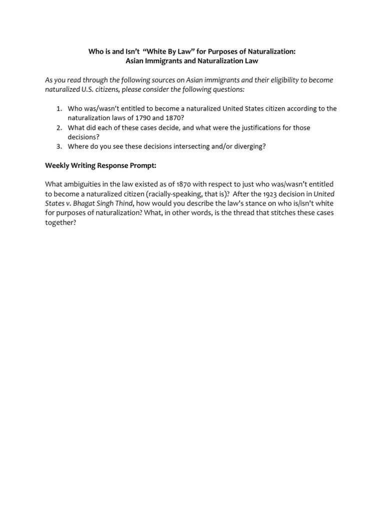 Asian Immigrants and U.S. Naturalization | PDF | Fourteenth Amendment ...