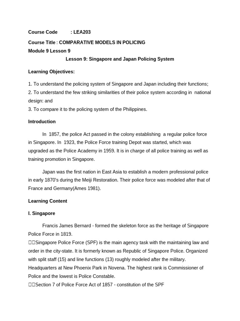 COMPARATIVE POLICING SYSTEM | PDF | Police | Criminal Law