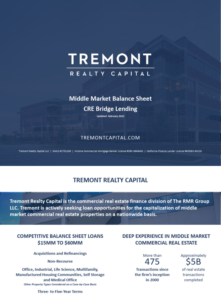 Tremont Realty Capital Pitchbook February 2022 2122 FINAL | PDF | Refinancing | Finance & Money ...