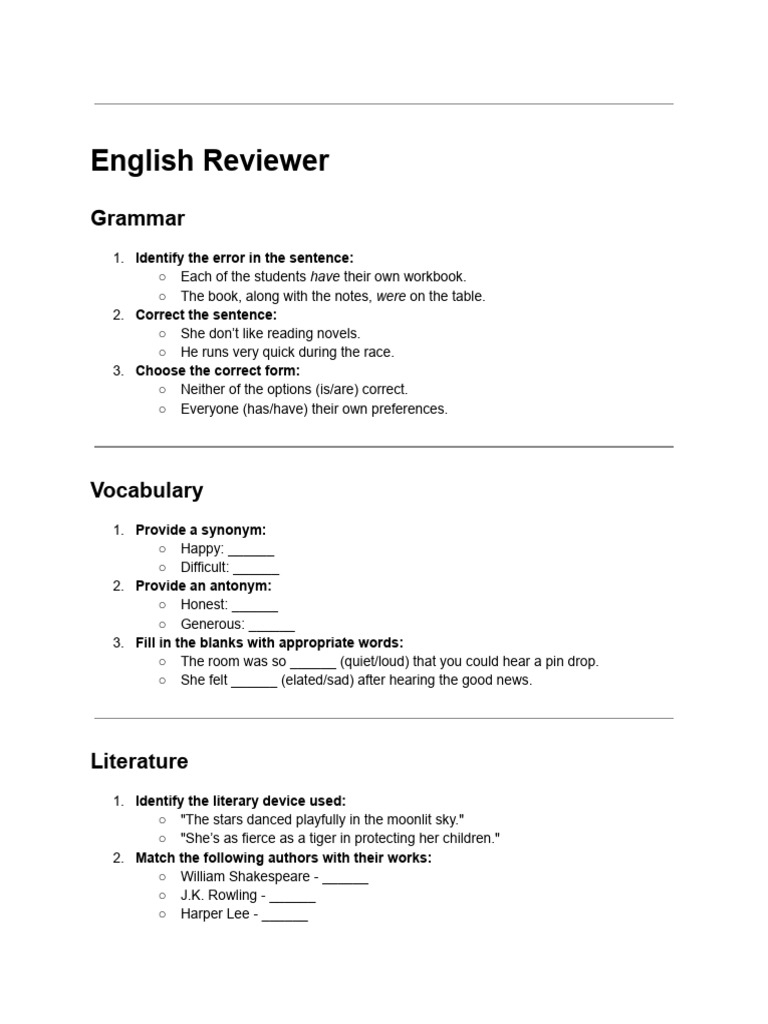 English Grammar and Vocabulary Review | PDF