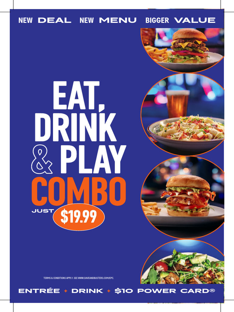 Eat, Drink & Play Combo Offer | PDF | Hamburgers | French Fries