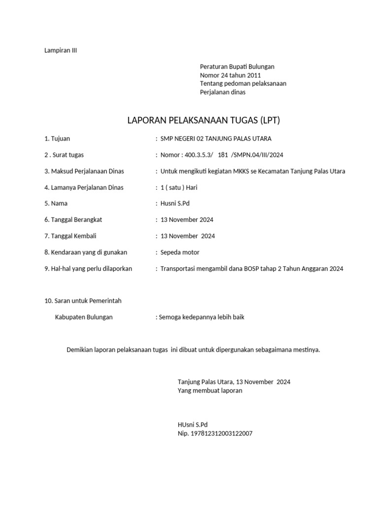 Laporan Pelaksanaan Tugas (LPT) | PDF