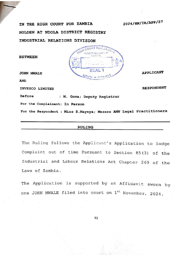 Ruling - John Mwale V Invesco Limited | PDF