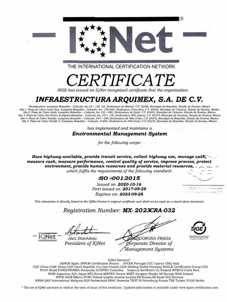 Certificado Ambiental Iqnet 2023 | PDF