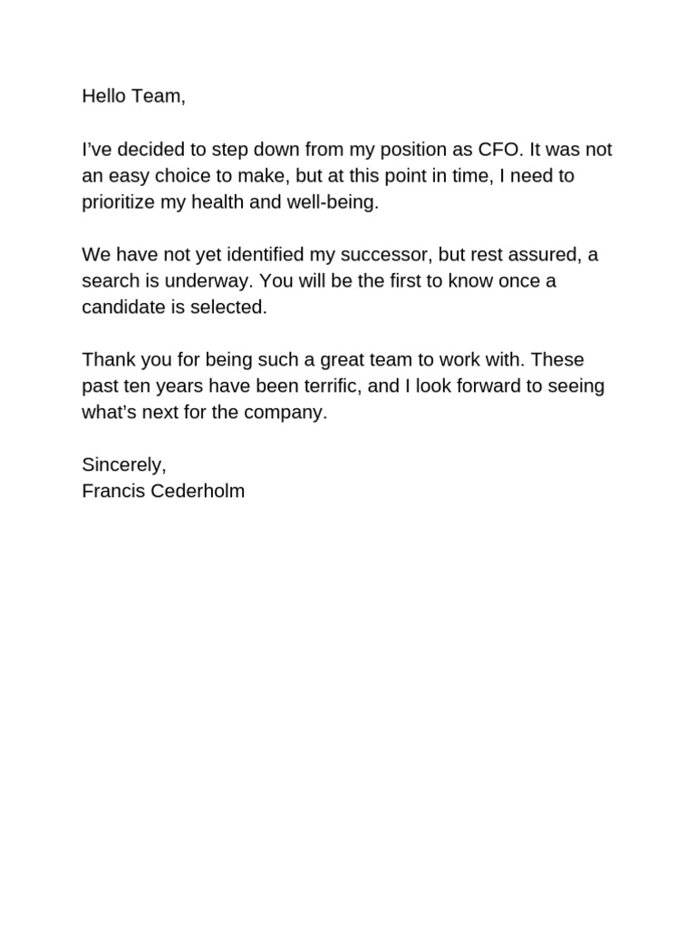 CFO Resignation Announcement | PDF