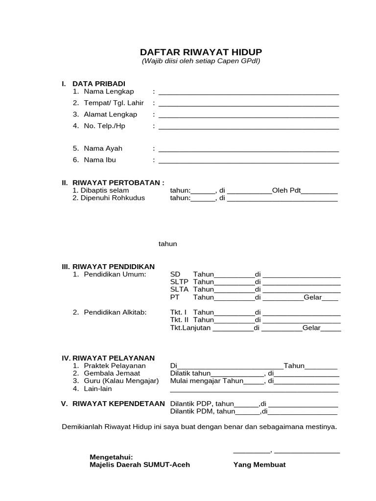 Formulir Daftar Riwayat Hidup | PDF