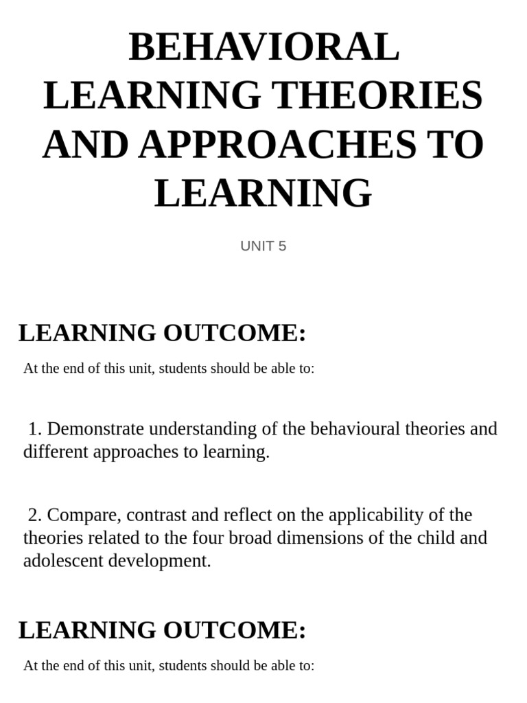 Behavioral Learning Theories Overview | PDF | Classical Conditioning ...