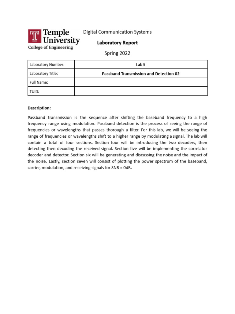 Passband Transmission And Detection 02 1 Docx Pdf Modulation Signal To Noise Ratio