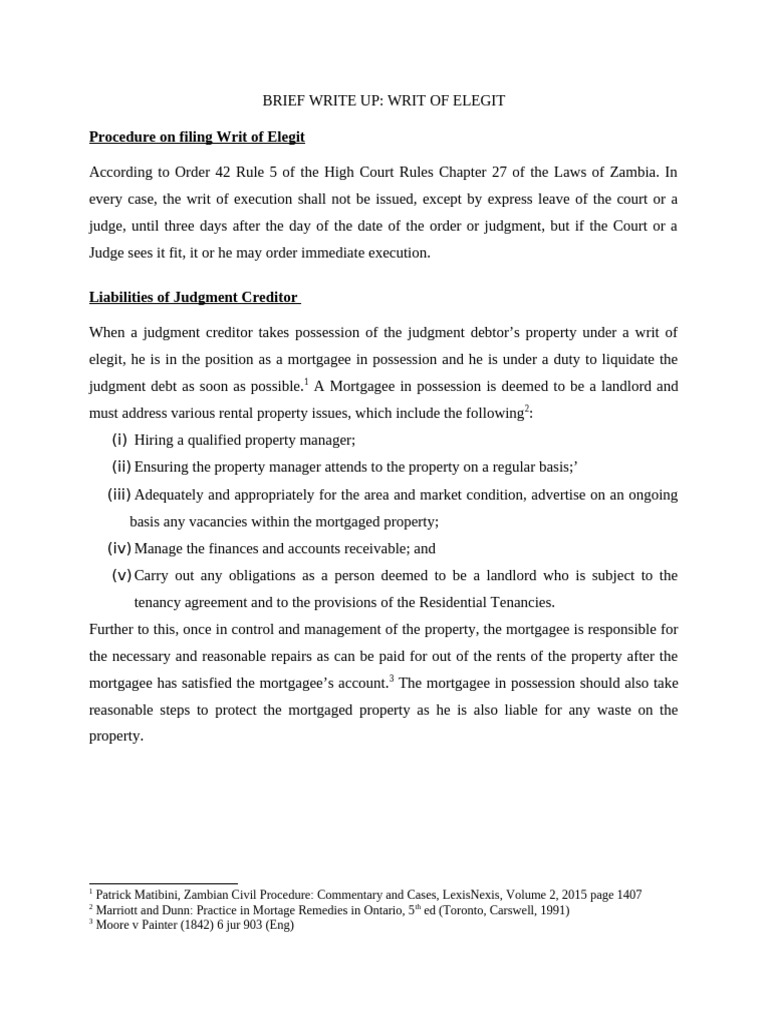 Brief Write Up - Writ of Elegit | PDF