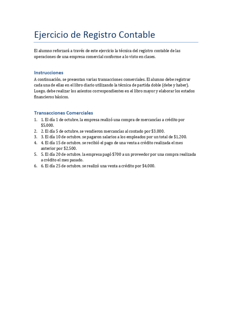 Ejercicio Registro Contable | PDF