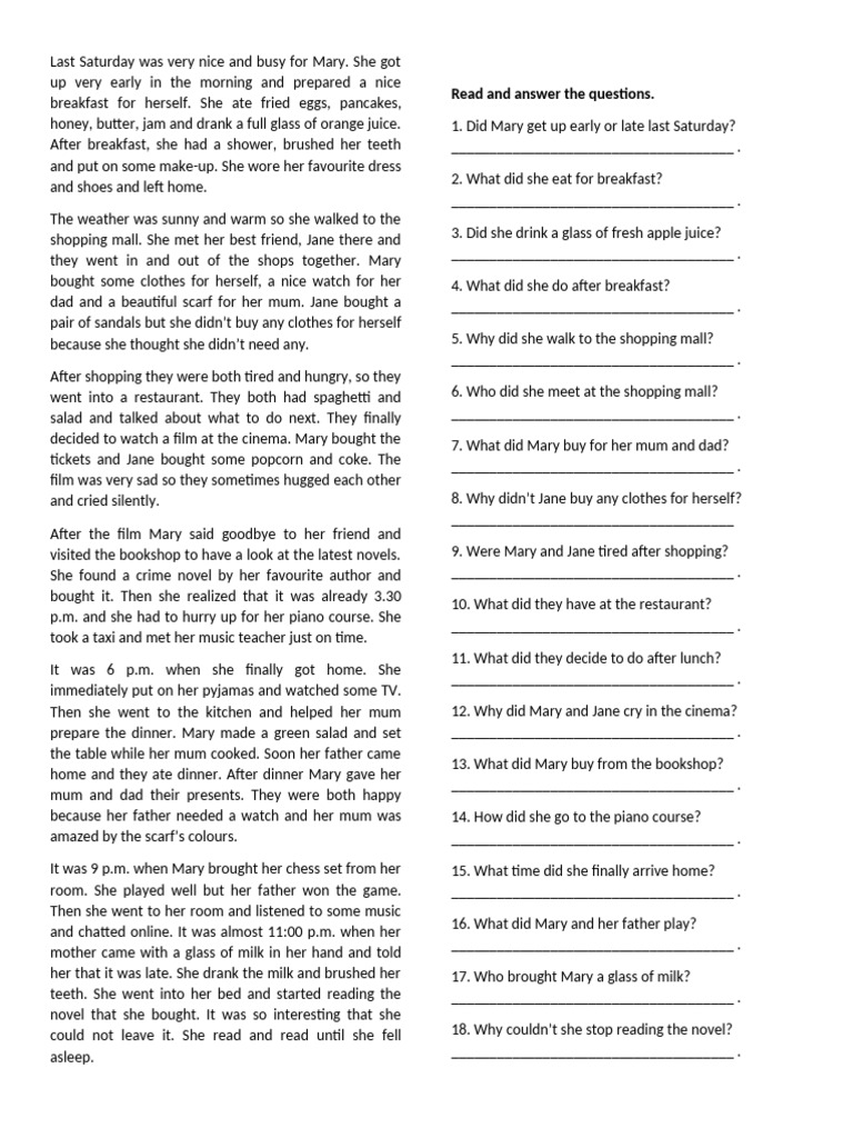 Past tense reading | PDF | Cuisine