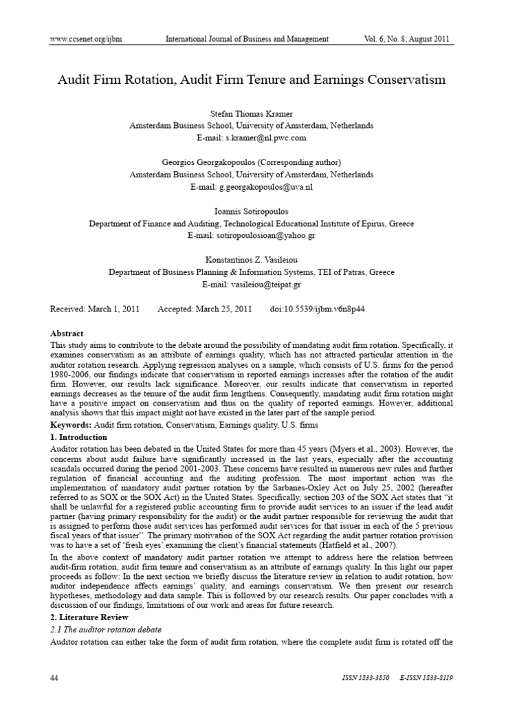 Audit Firm Rotation Audit Firm Tenure and Earnings | PDF | Audit | Sarbanes–Oxley Act