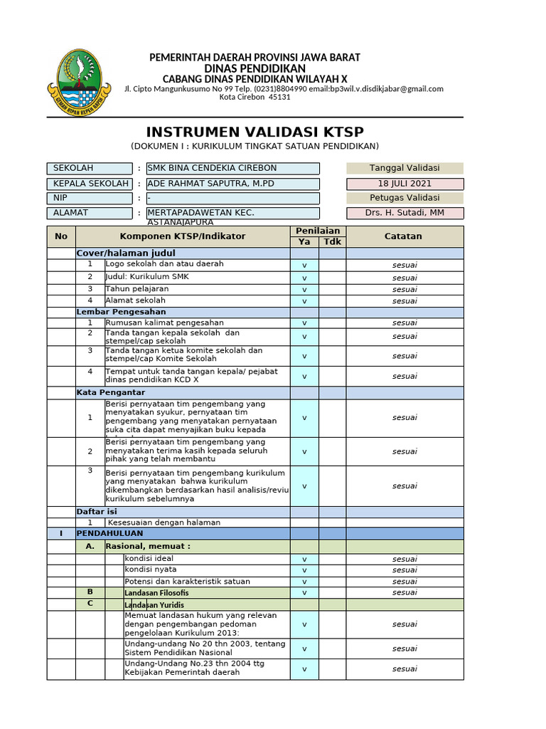 validasi KTSP KURIKULUM 2013 revisi 2019 JADI (2)ok | PDF