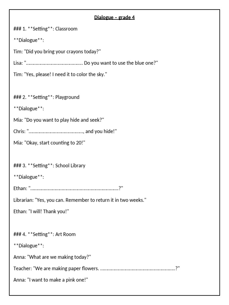 Grade 4 Dialogue Scenarios for Kids | PDF