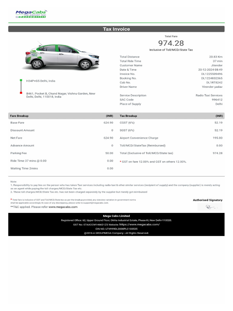 MegaCabs Invoice | PDF