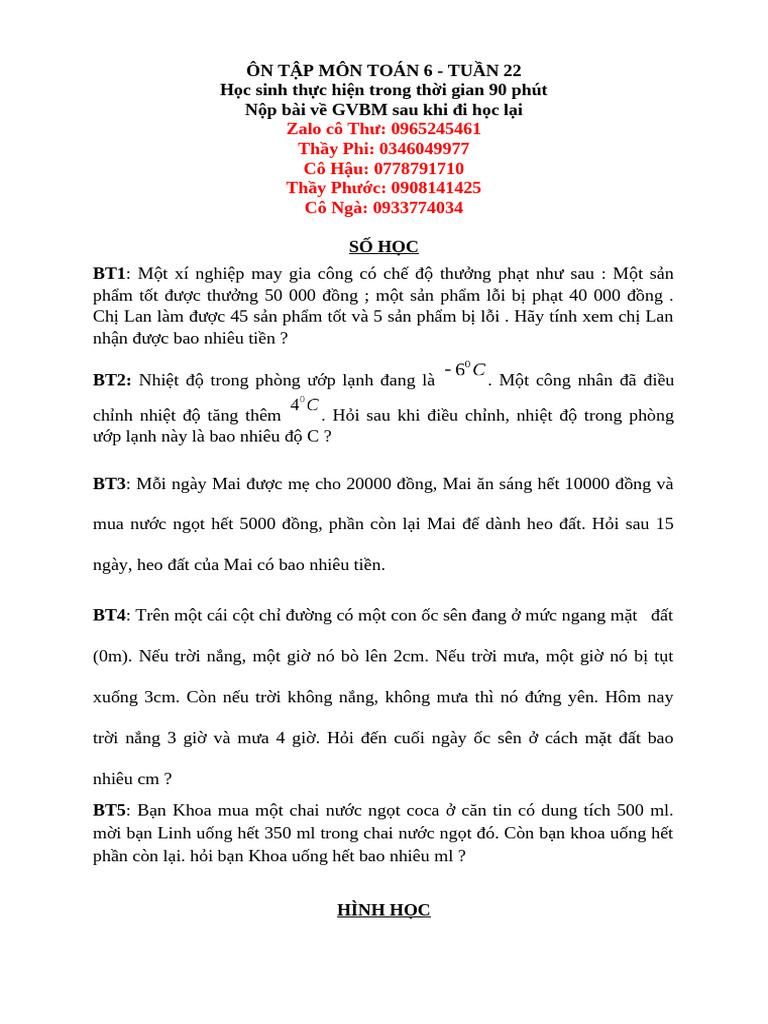 NỘI DUNG HỌC TRỰC TUYẾN - MÔN TOÁN Khối 6789 | PDF