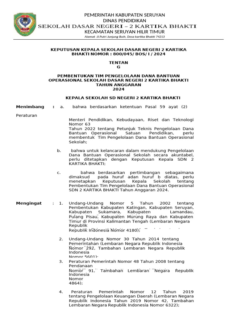 Format SK Tim Bos Sekolah SDN 2 KB 2024 | PDF