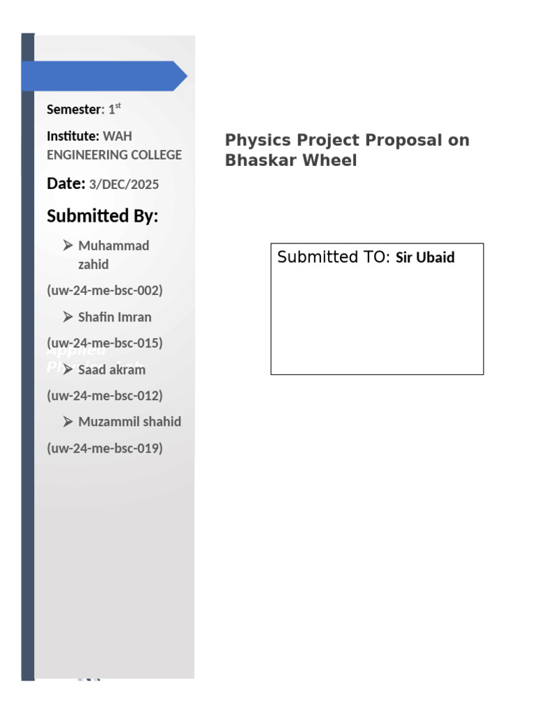 Physics Project Proposal | PDF | Physics | Thought