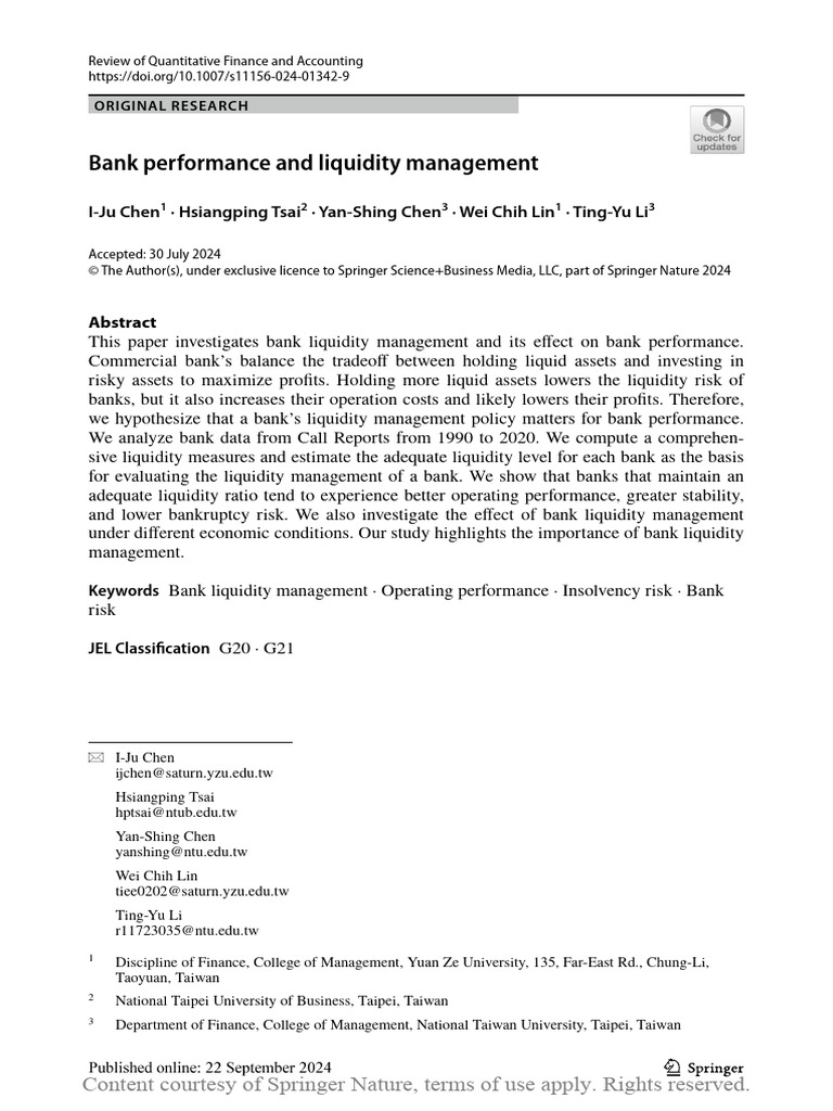 Bank_performance_and_liquidity_management | PDF | Market Liquidity | Banks
