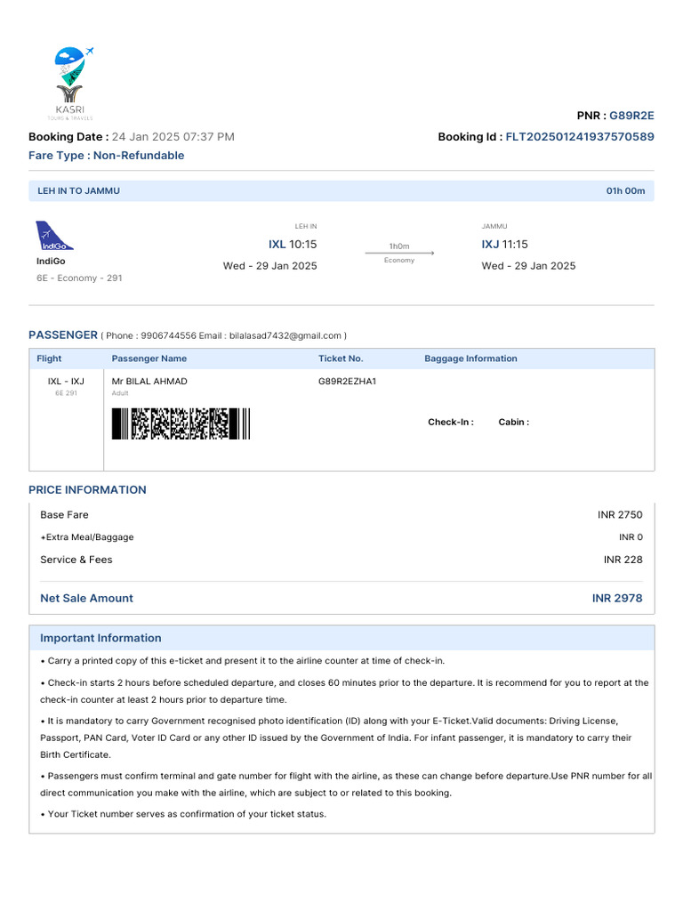 IndiGo Flight Booking Confirmation | PDF | Identity Document | Aviation