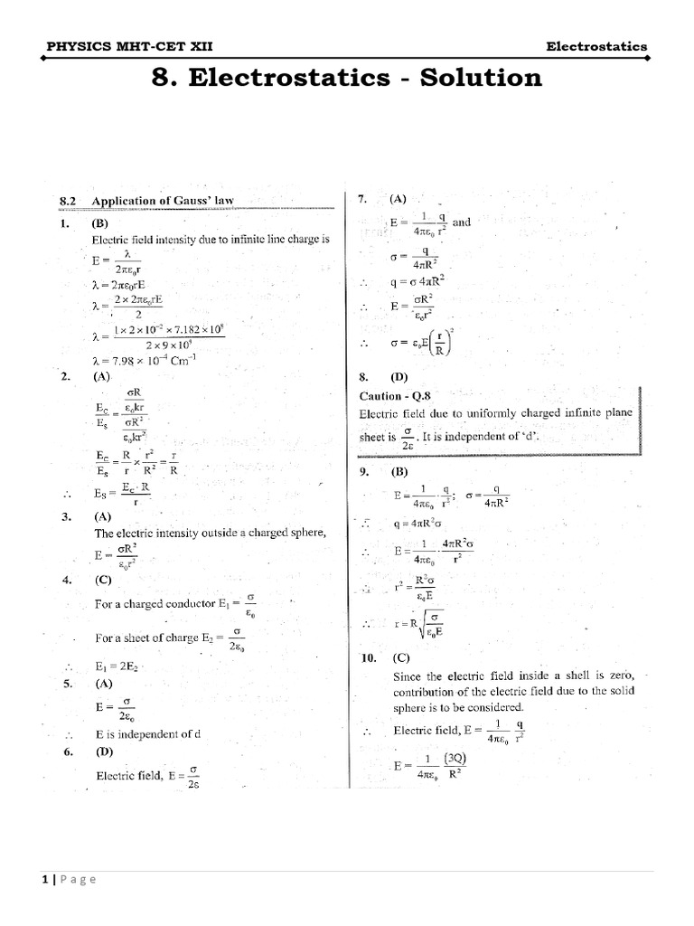 8. Electrostatics Solution | PDF