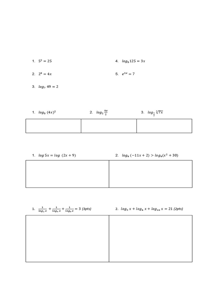 WW4 - Logarithmic Functions Equations and Inequalities | PDF