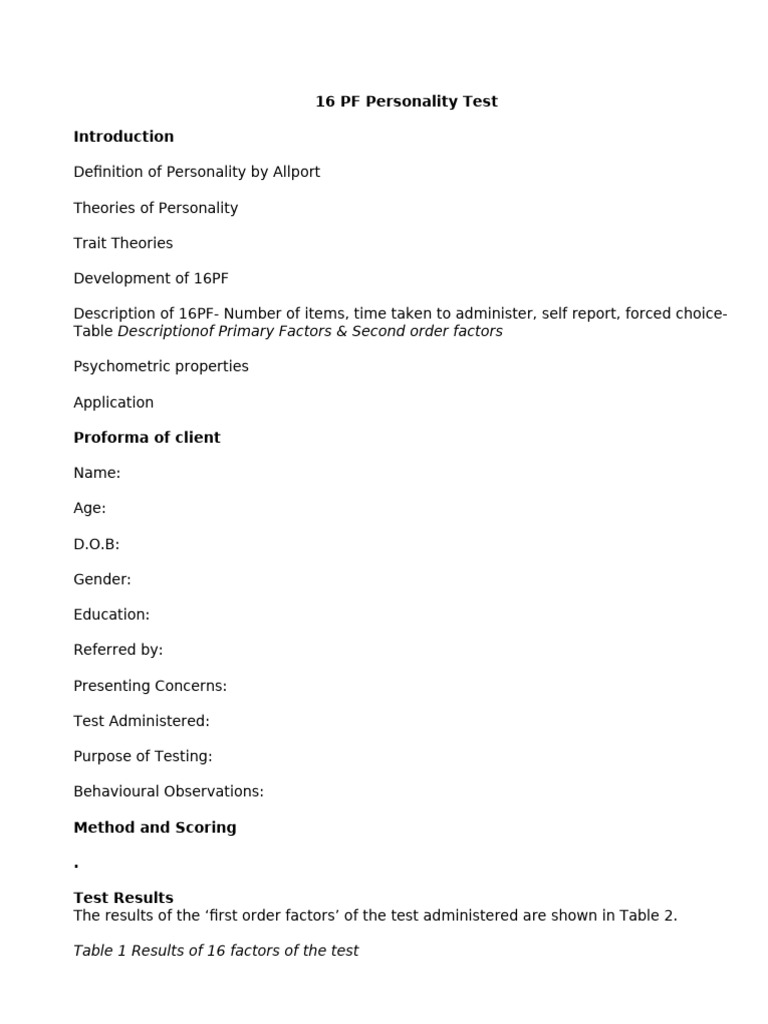 16 PF Report Format | PDF