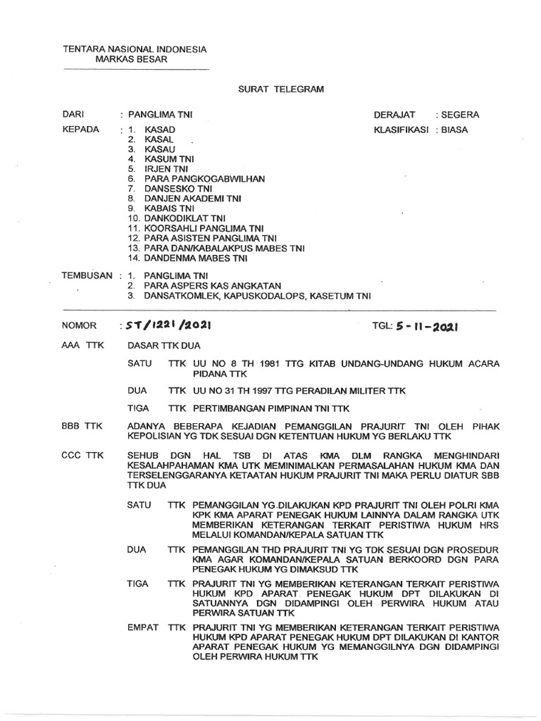 ST Panglima Tni Nomor 1221 Tahun 2021 | PDF