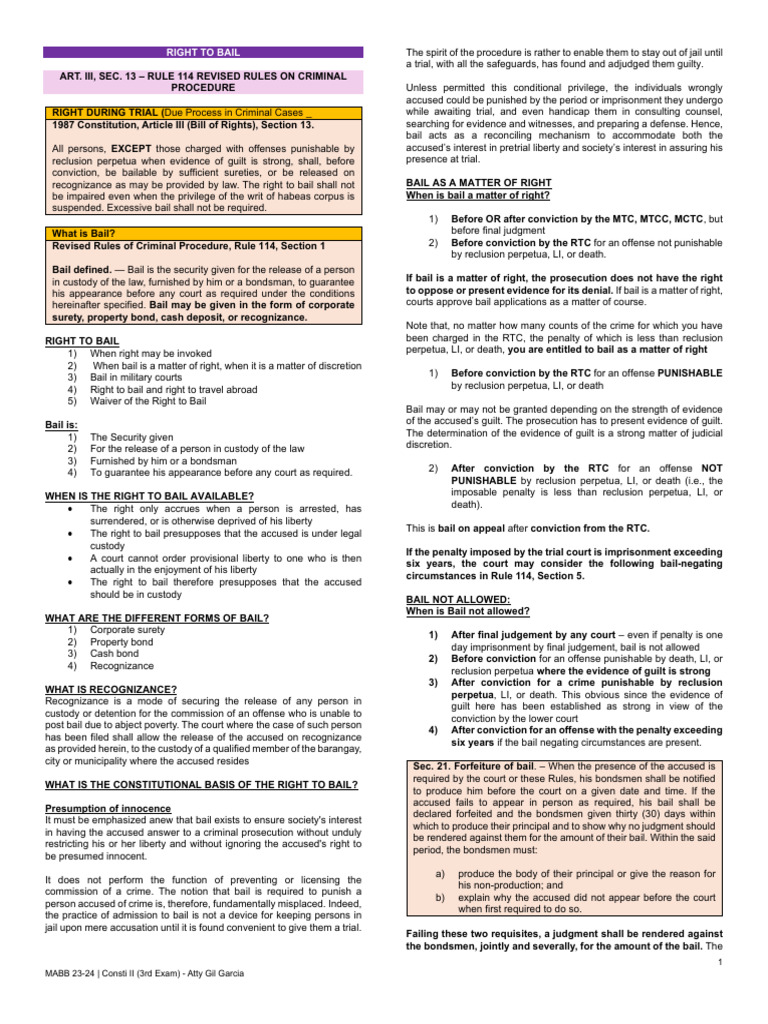 MABB Consti II 3rd Exam Atty Gil Garcia | PDF | Bail | Presumption Of Innocence