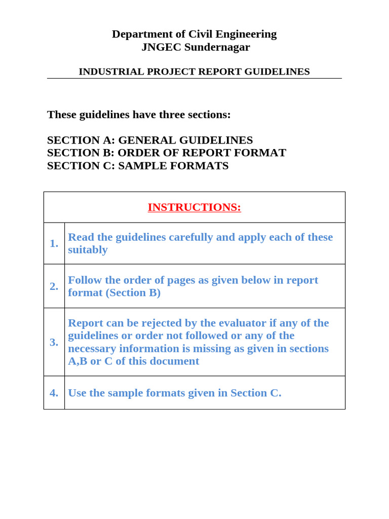 Industrial Project Report Guidelines | PDF | Written Communication