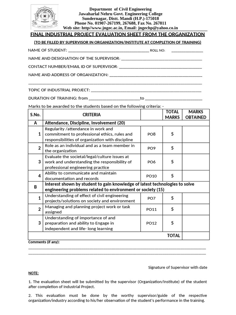 Industrial Project Evaluation Form | PDF