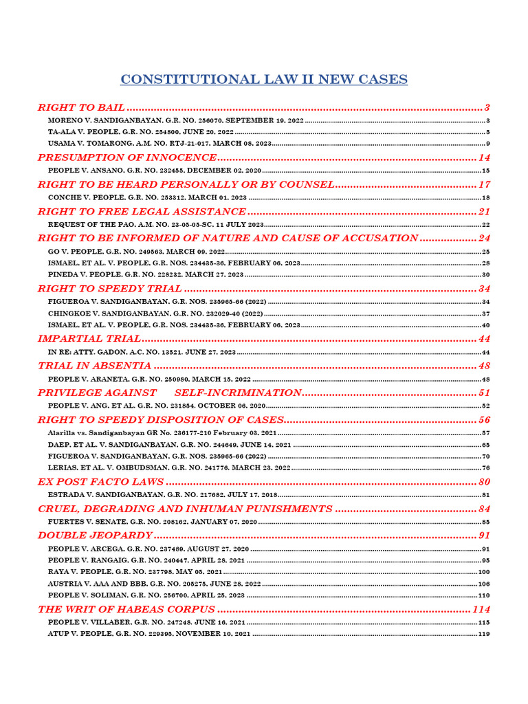 Constitutional Law II: Key Cases Summary | PDF | Bail | Arrest