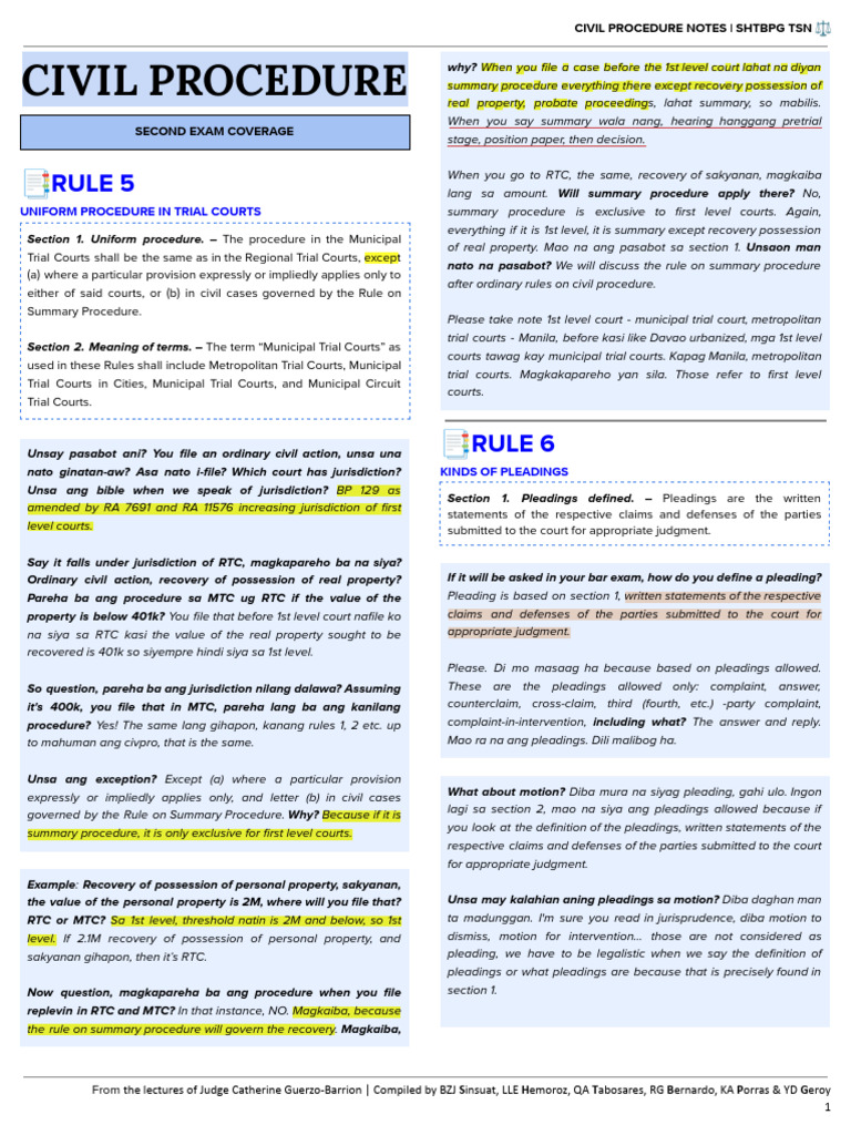 Civ Pro SHTBPG TSN 2nd Exam Judge Guerzo | PDF | Complaint | Pleading