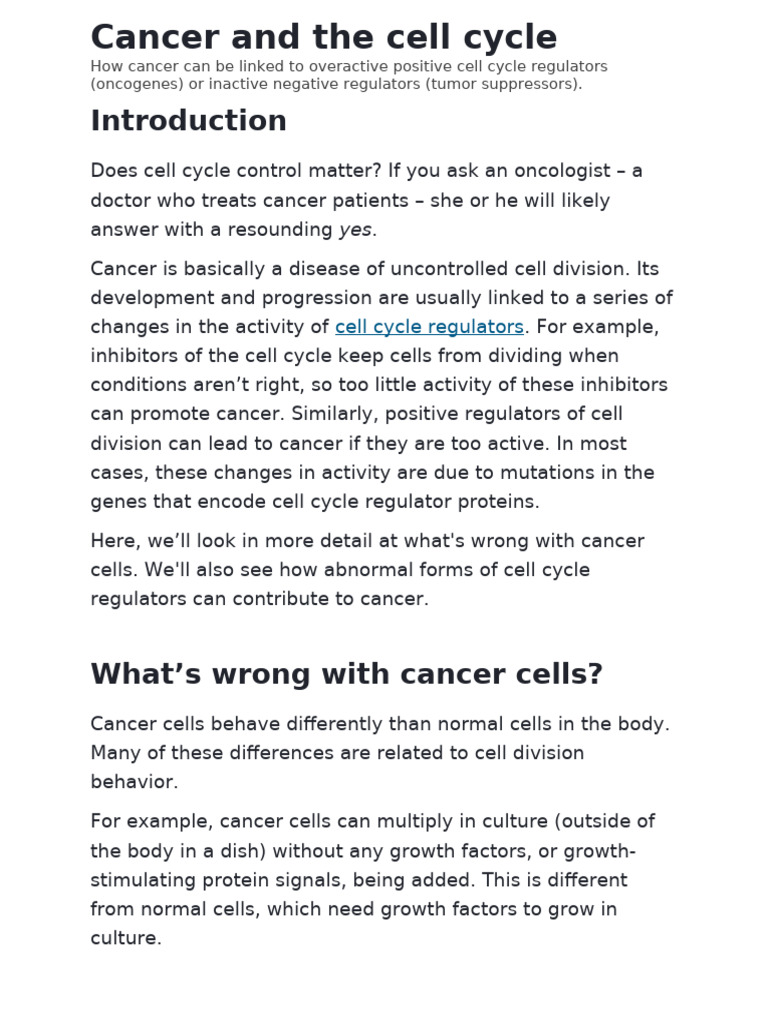 Cancer and The Cell Cycle | PDF | P53 | Oncogene