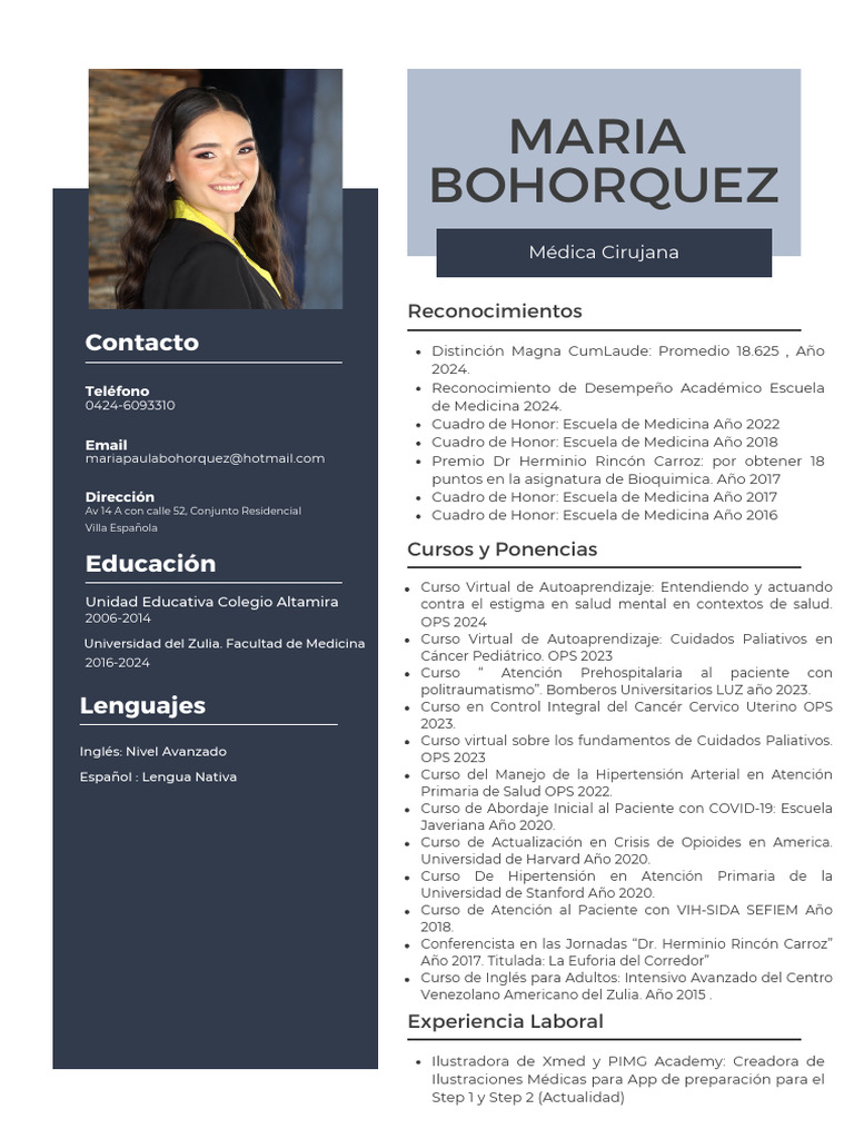 Curriculum Maria Bhorquez-2 | PDF | Medicina | Cuidado de la salud